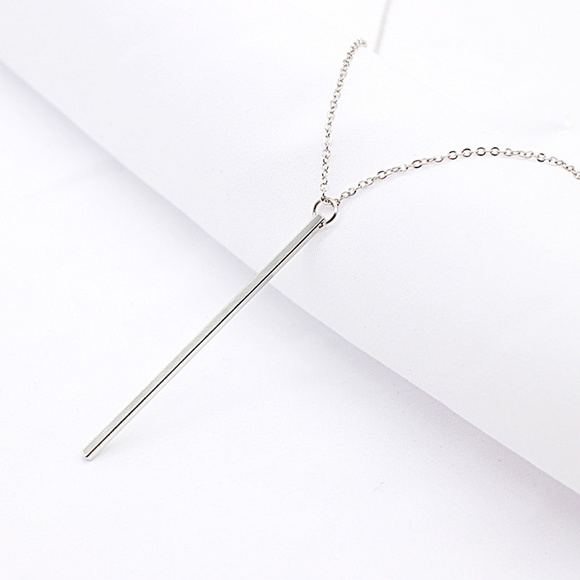 Jewelry | Silver Pendant Bar Long Chain Minimal Necklace New | Poshmark